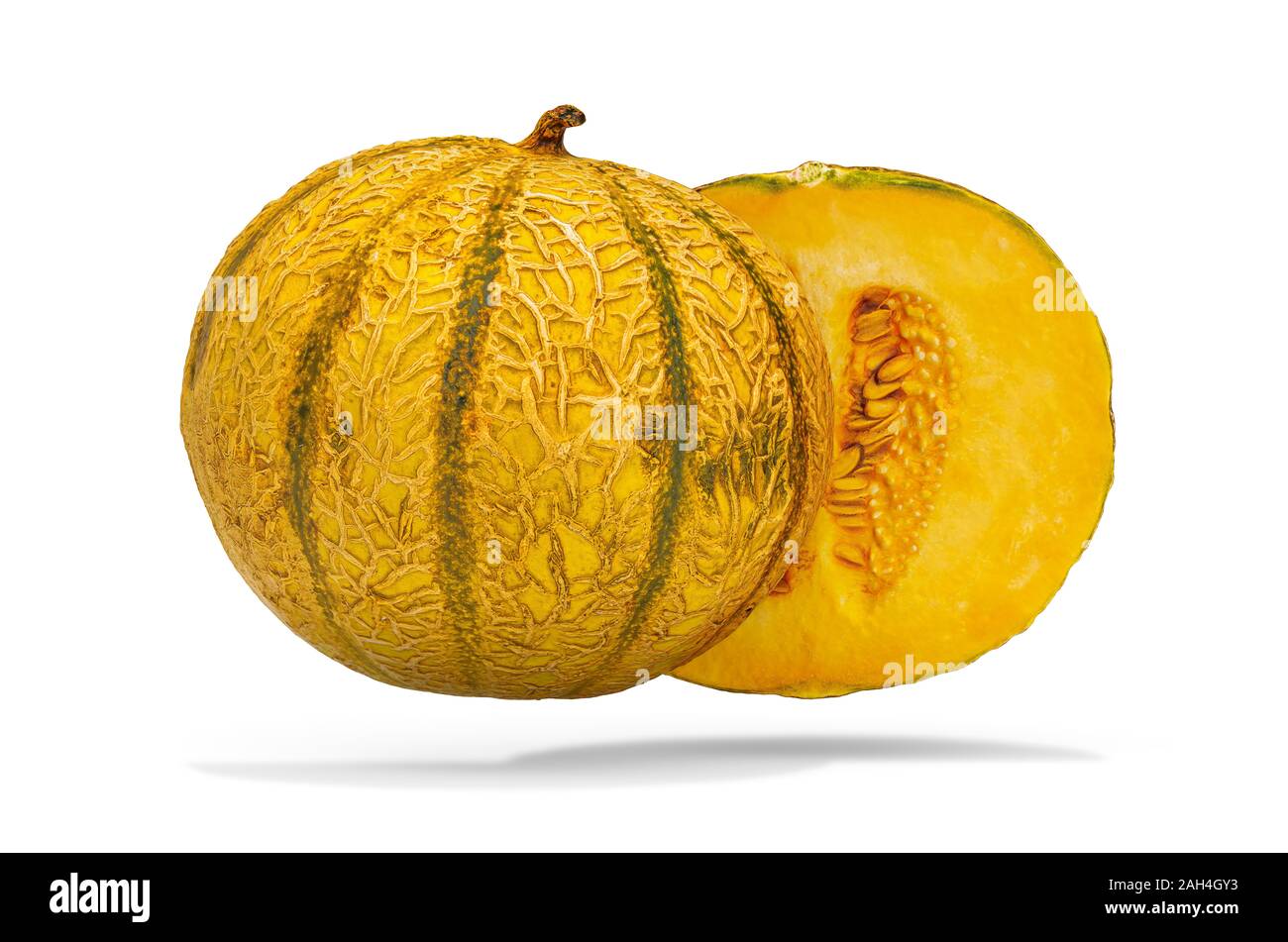 Charentais melon, cross-section. 3d rendering with realistic texture ...