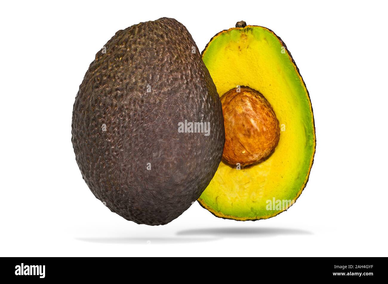 Avocado, cross-section. 3d rendering with realistic texture isolated on ...
