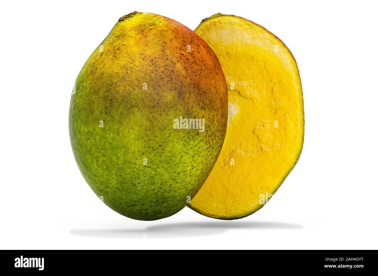 Mango, cross-section. 3d rendering with realistic texture isolated on ...