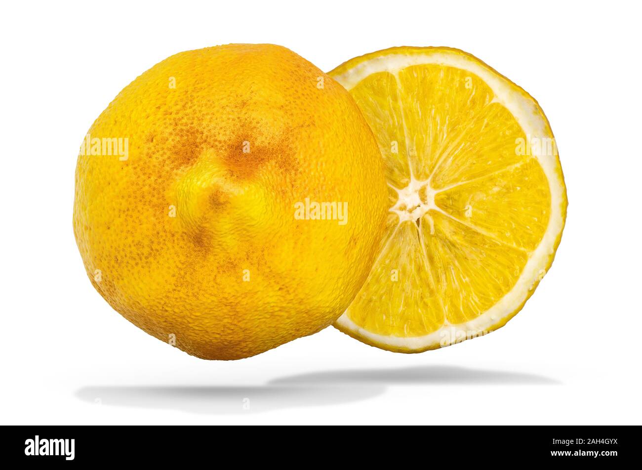 Lemon, cross-section. 3d rendering with realistic texture isolated on ...
