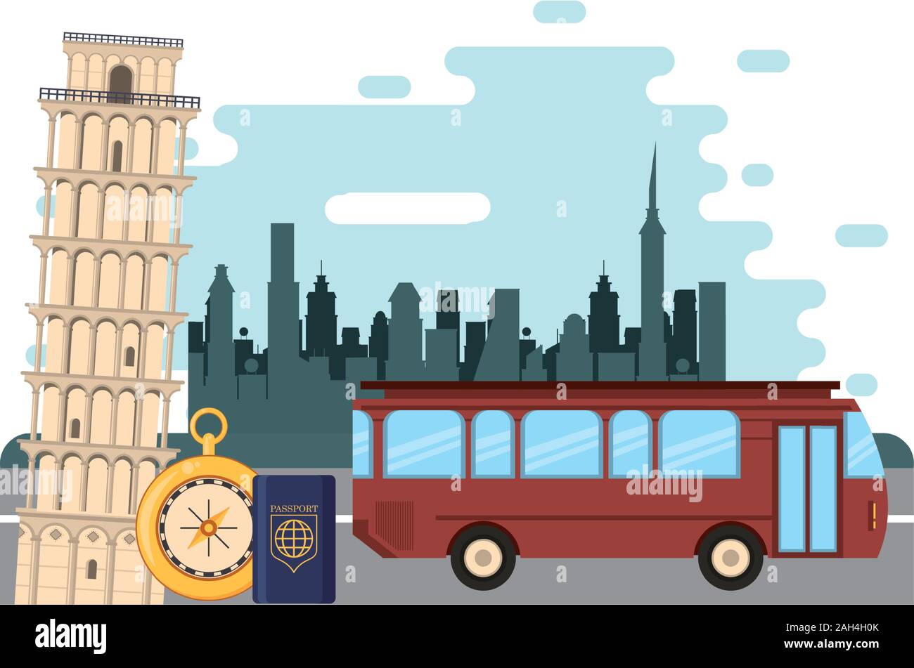 world travel scene with bus and icons Stock Vector Image & Art - Alamy