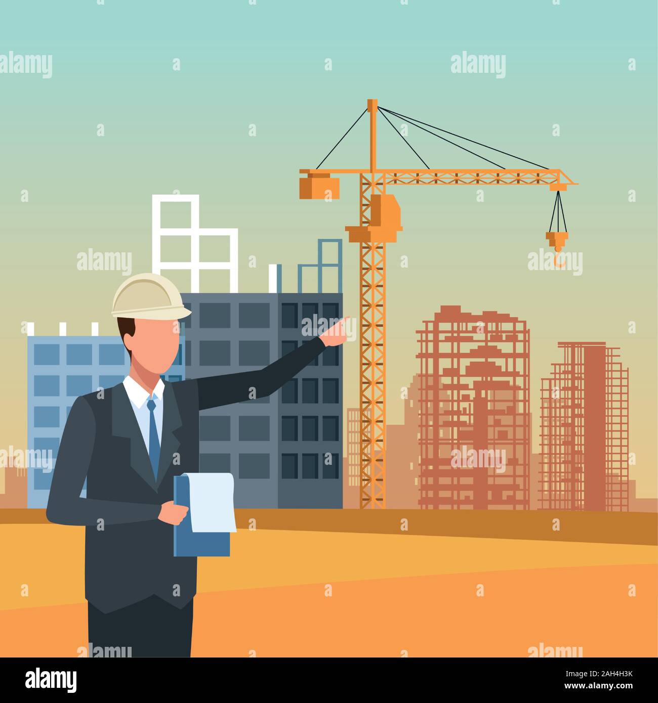 avatar engineer over under construction scenery background Stock Vector ...