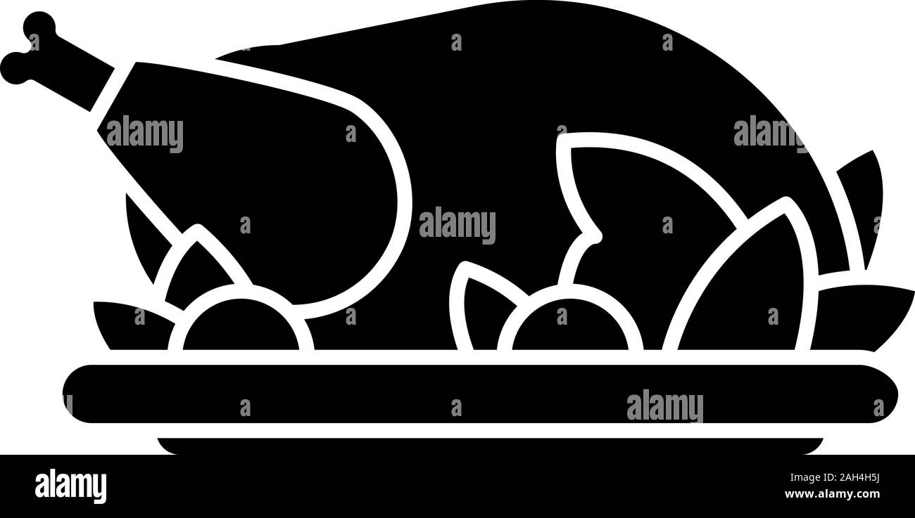 Grilled whole chicken glyph icon. Thanksgiving Day turkey. Silhouette ...