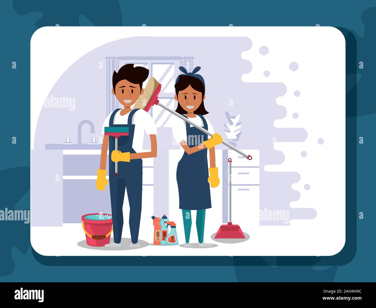 couple workers housekepping with equipment Stock Vector Image & Art - Alamy