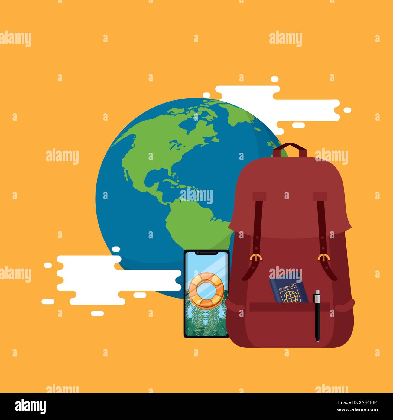 world travel scene with earth planet and icons Stock Vector Image & Art ...