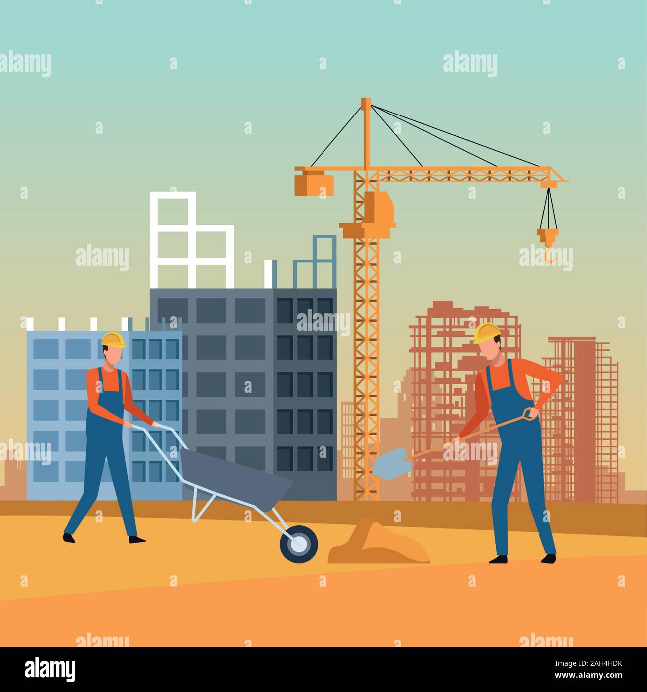construction workers working on under construction scenery background ...