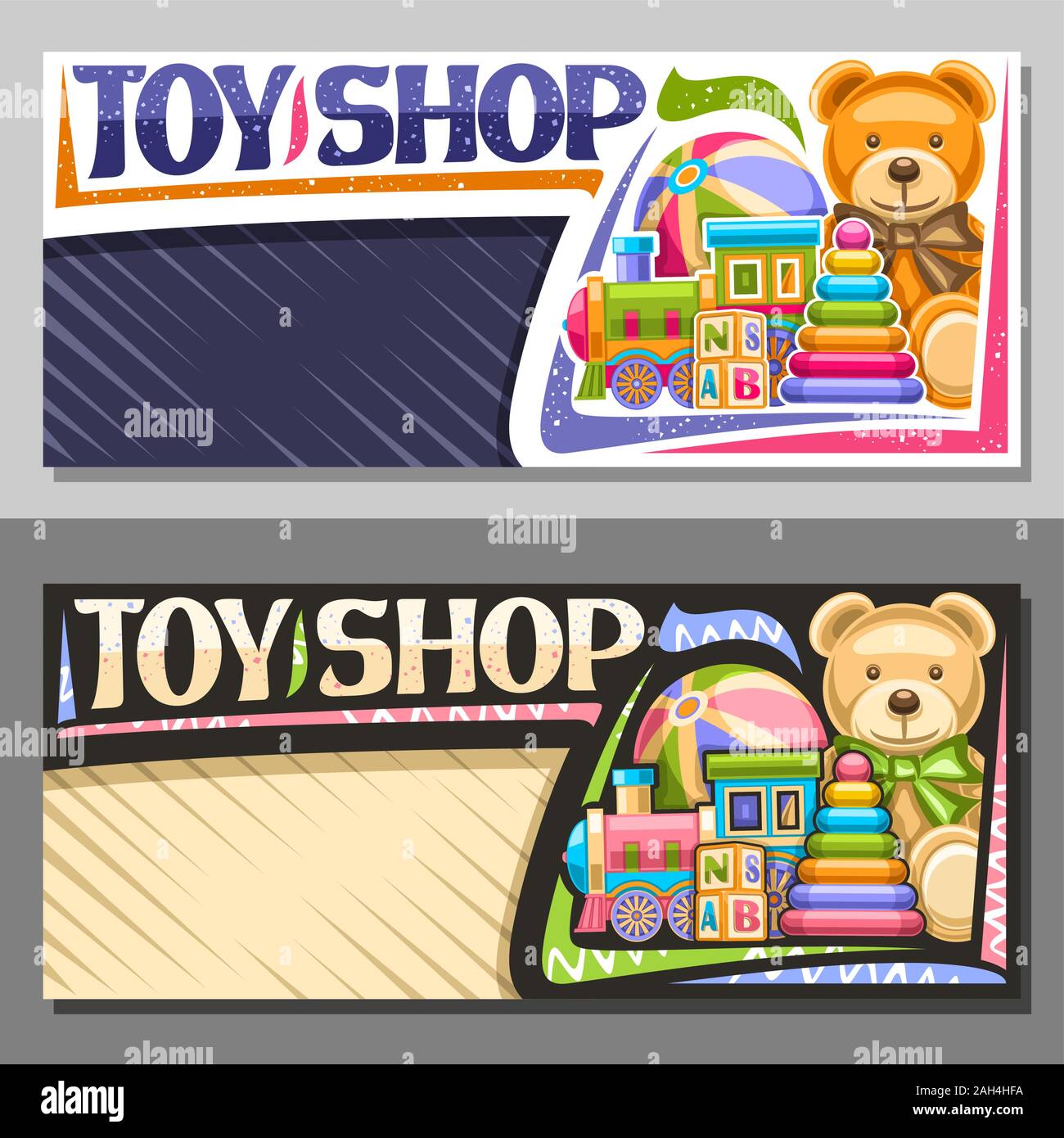 Vector layouts for Toy Shop with copy space, decorative sign board with ...