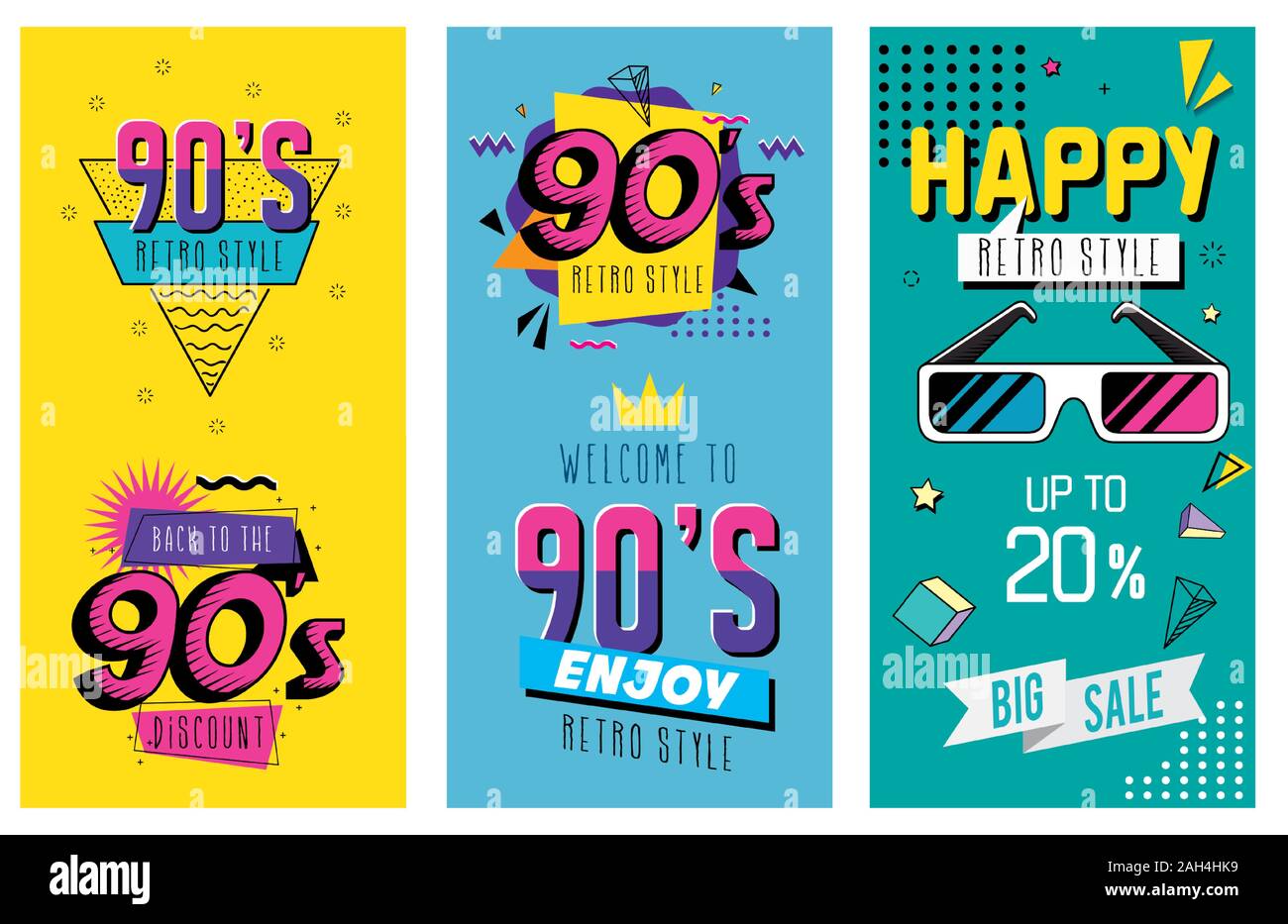 set poster of nineties retro style pop art Stock Vector Image & Art - Alamy