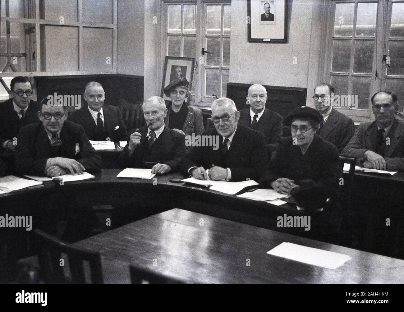 1950s, historical, local government, council members attending a ...