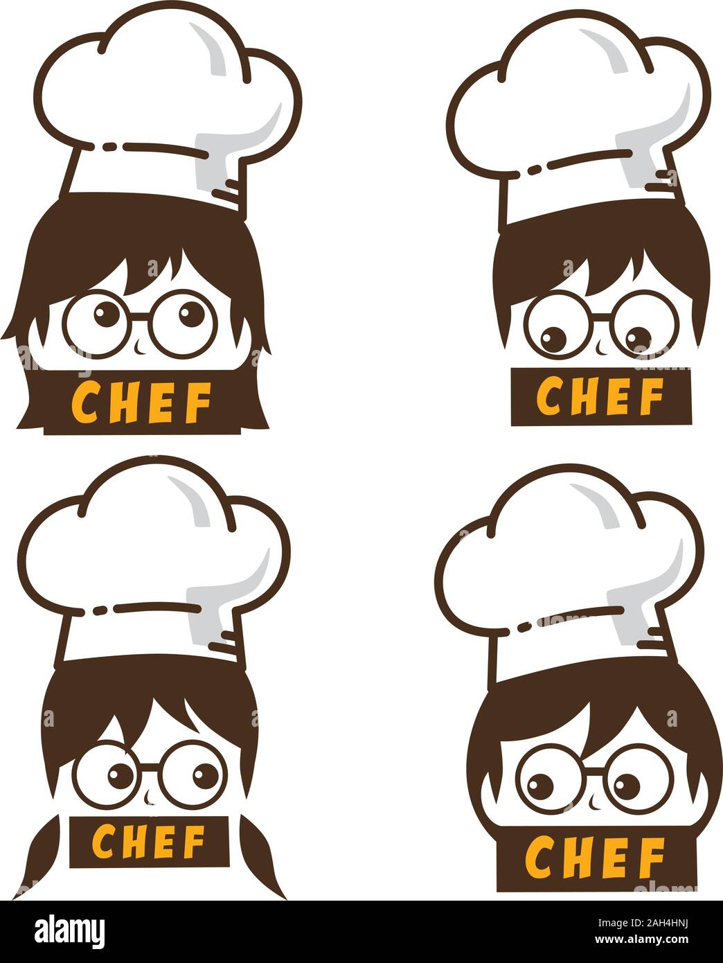 female master chef character cartoon art logo icon set vector Stock ...