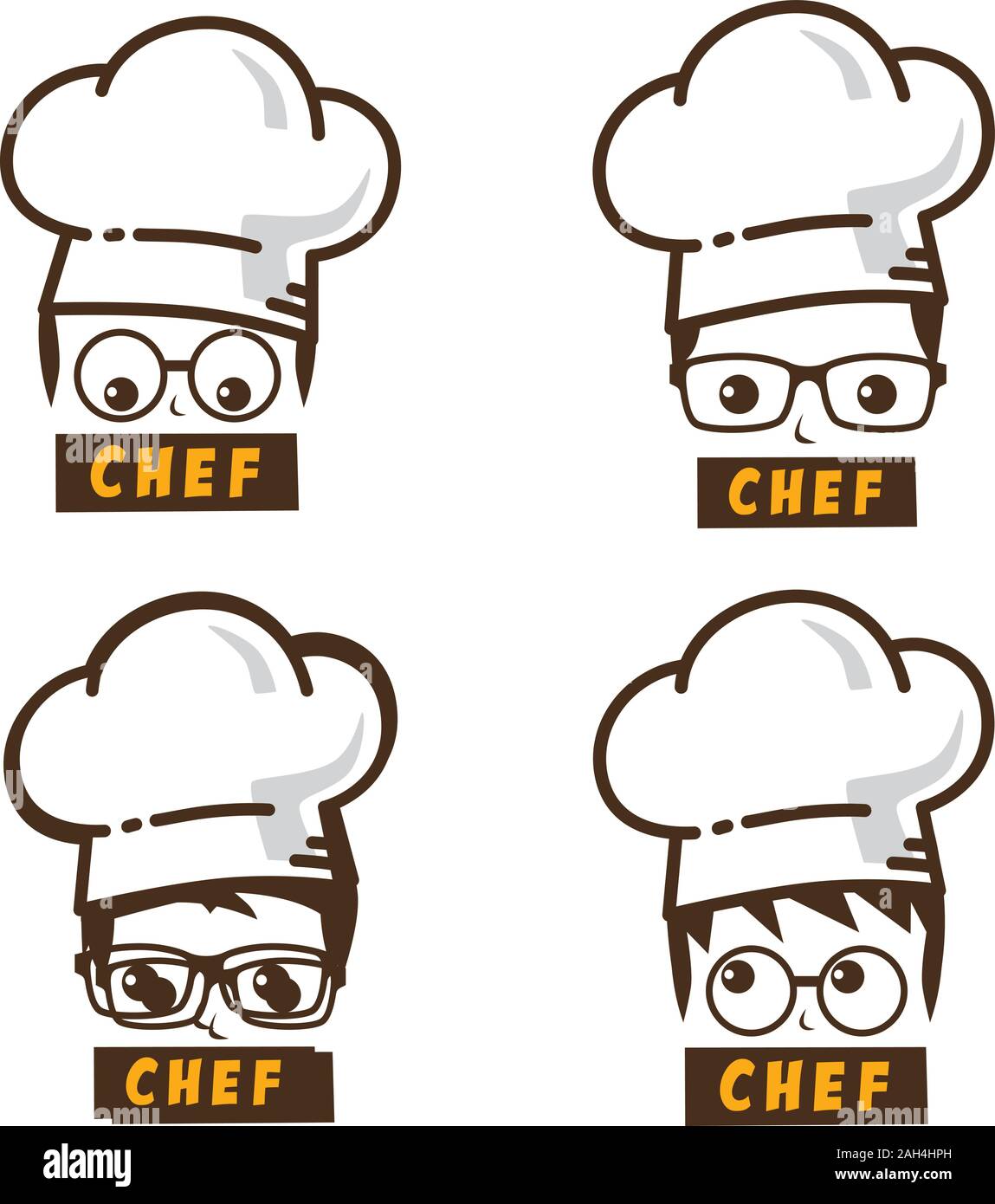 male master chef character cartoon art logo icon set vector Stock ...