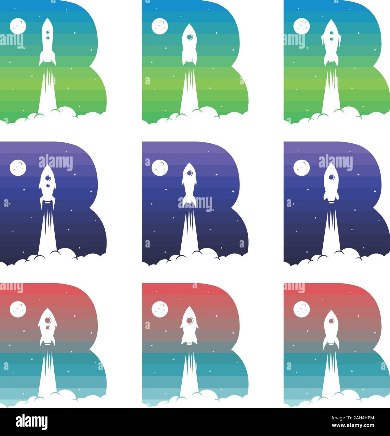 rocket ship launch space travel alphabet initial set vector Stock ...