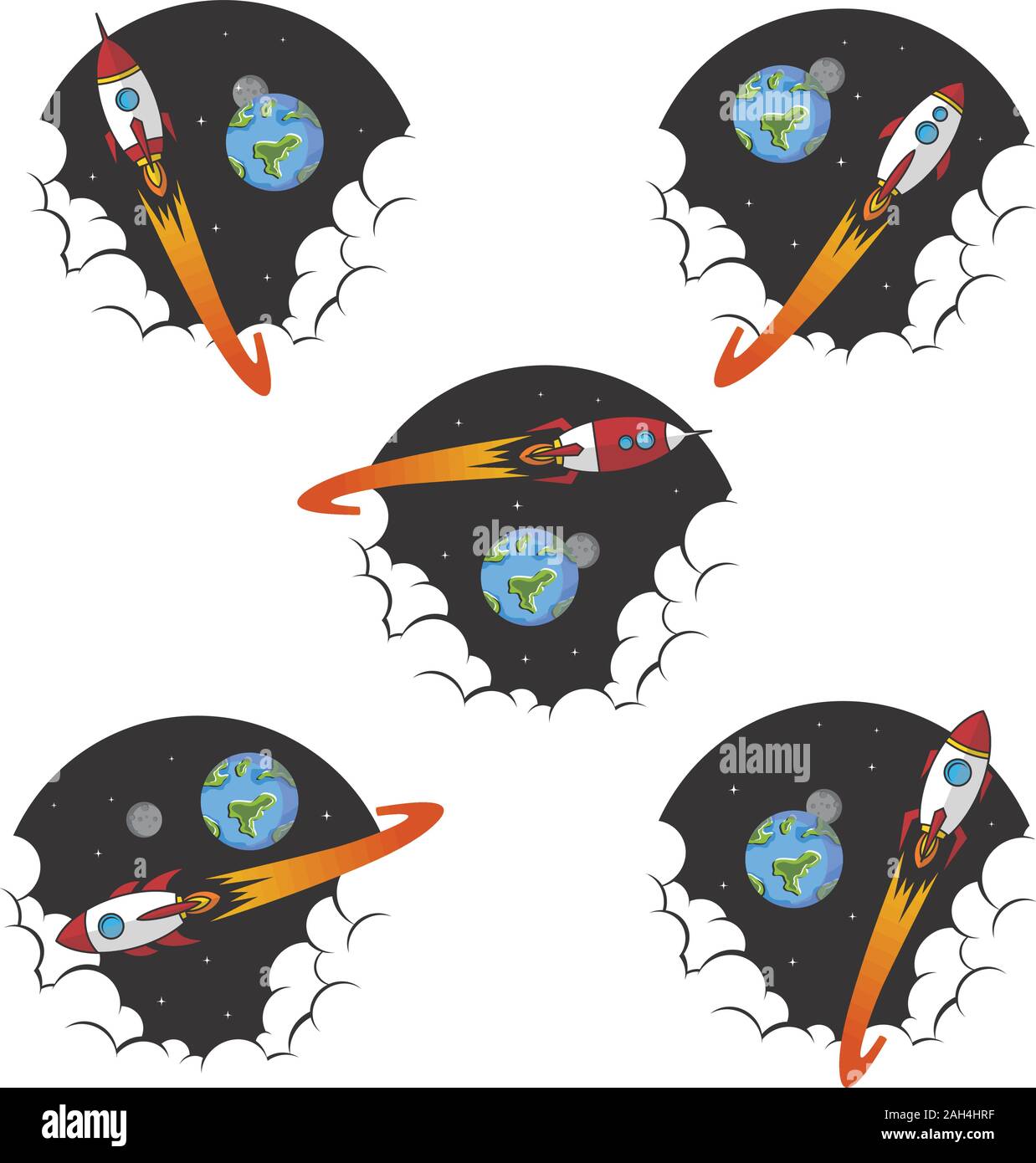 rocket ship launch space travel sign badge label logo set vector Stock ...