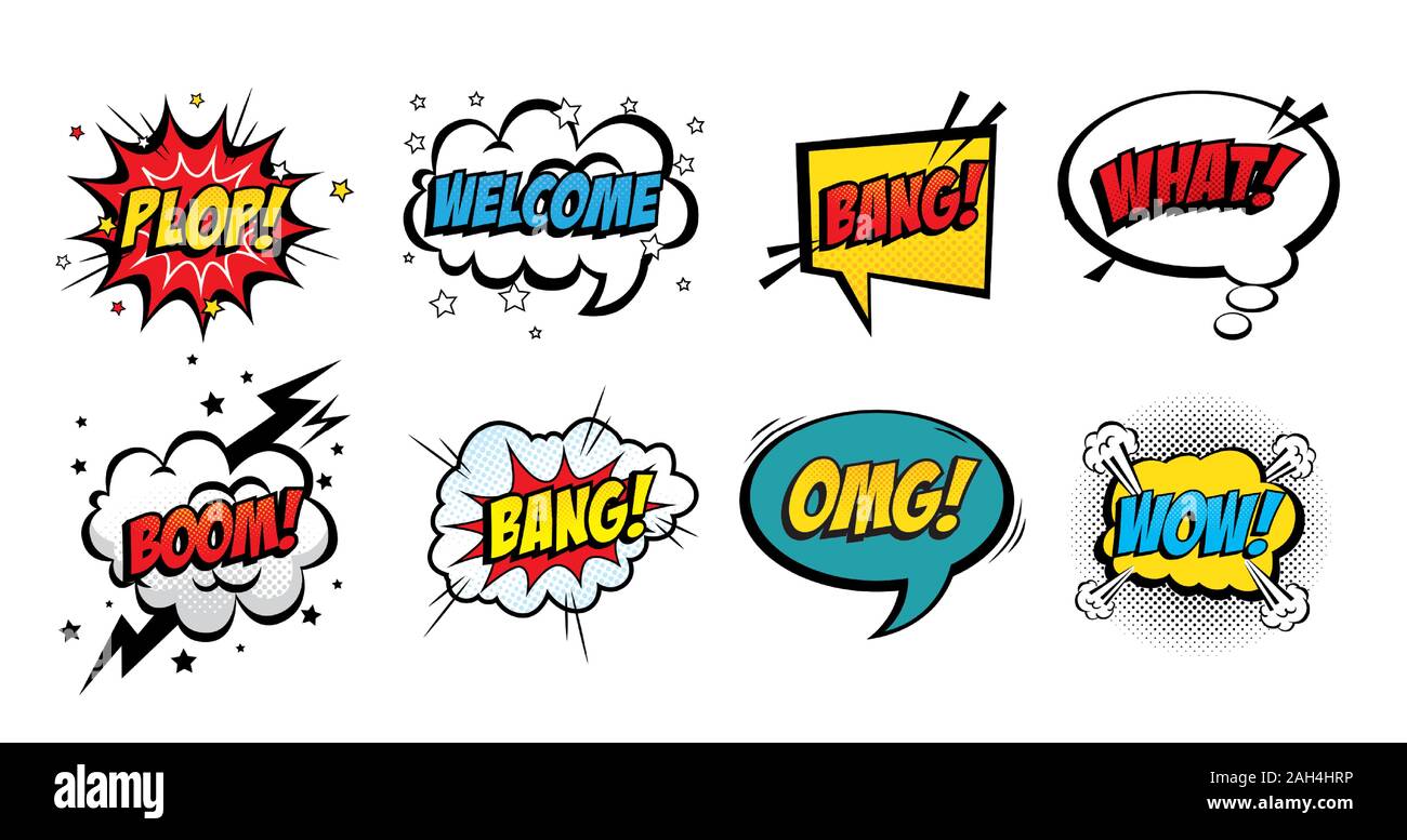 set of expressions and explosions pop art style icon Stock Vector Image ...