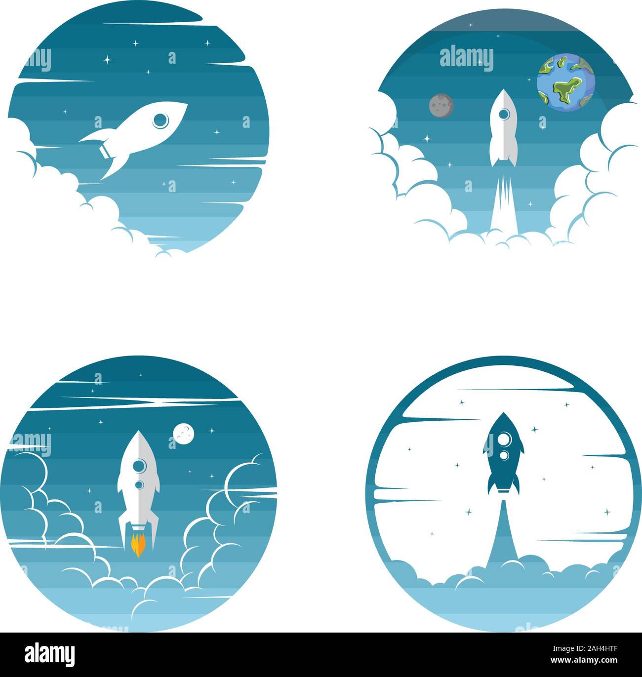 rocket ship launch space travel sign badge label logo set vector Stock ...