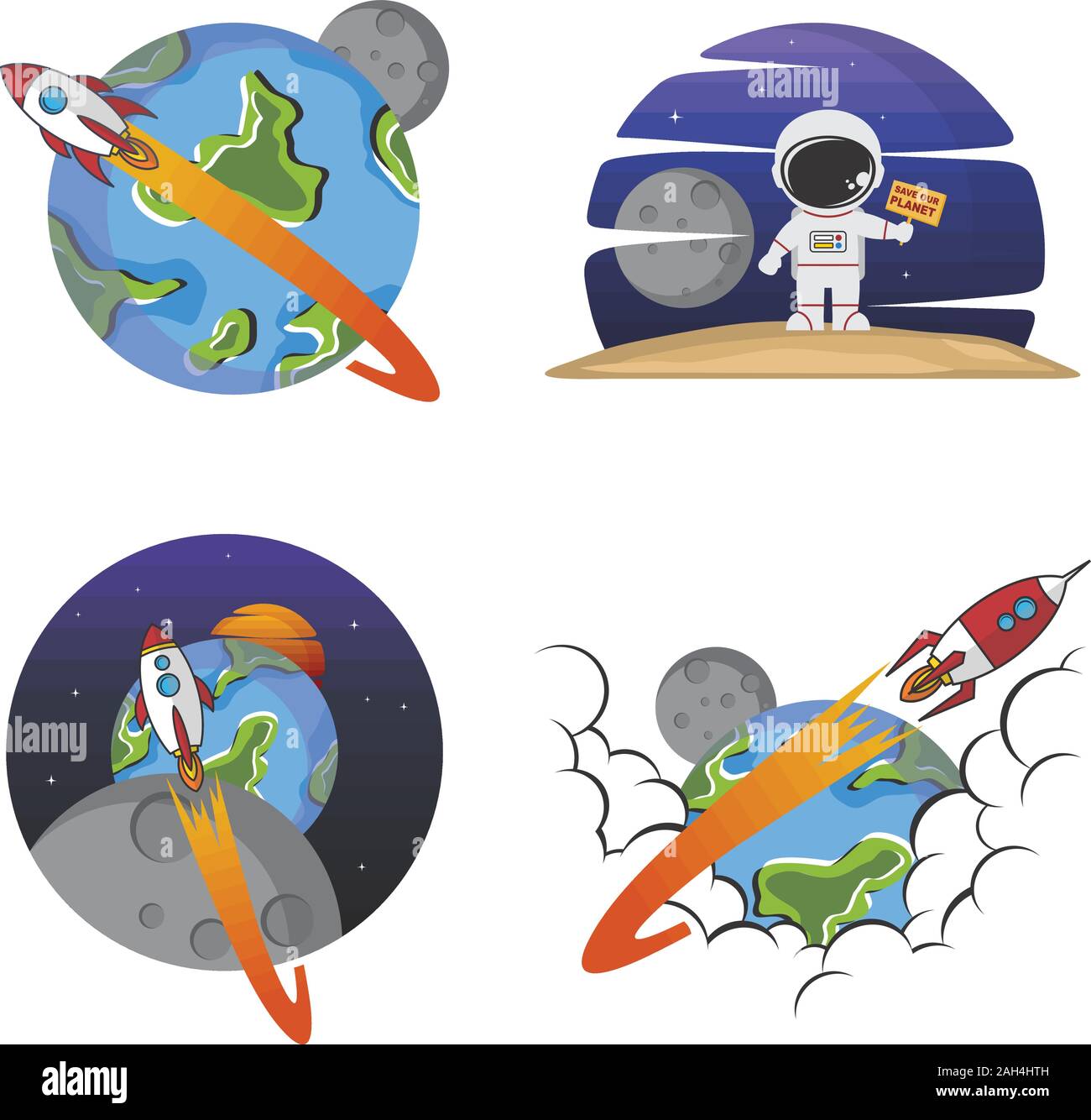 rocket ship launch space travel sign badge label logo set vector Stock ...