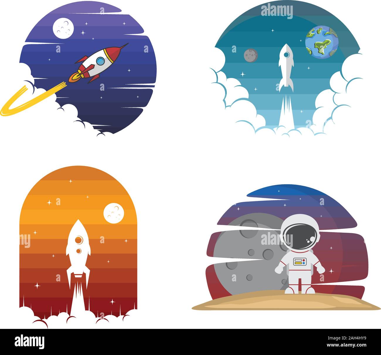 rocket ship launch space travel sign badge label logo set vector Stock ...