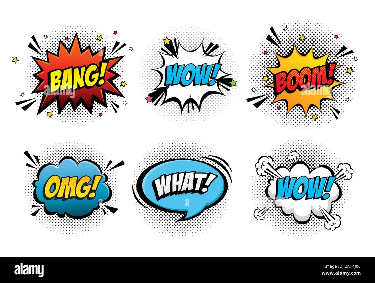 set of expressions and explosions pop art style icon Stock Vector Image ...