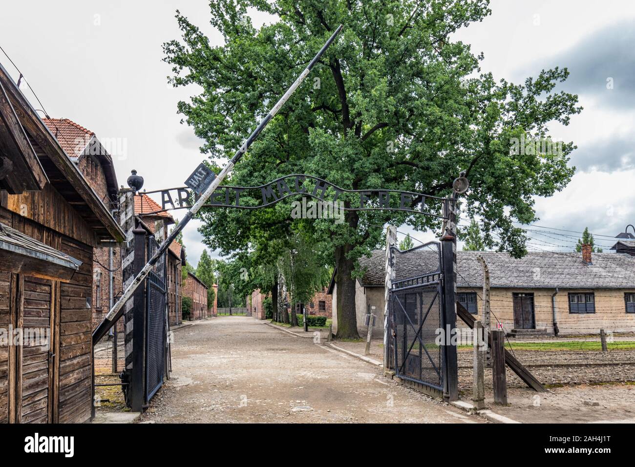 Auschwitz Birkenau, Poland - June 27, 2018: Entrance gate at the Nazi ...