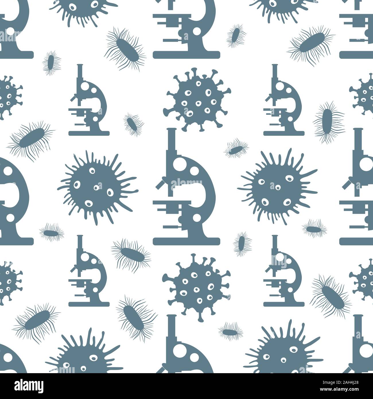 Vector seamless pattern microscope, microbe, virus, bacteria, disease ...