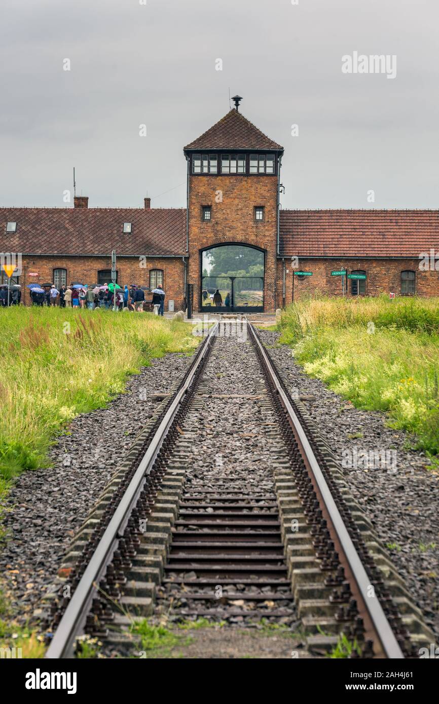 Auschwitz Birkenau, Poland - June 27, 2018: Train track at the main ...
