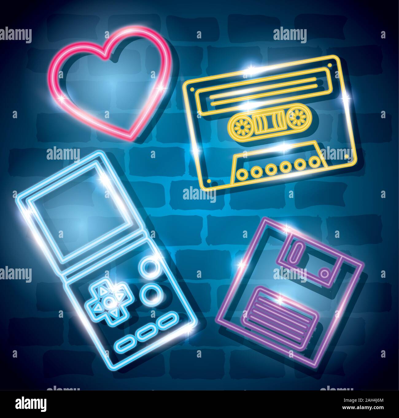 set of objects retro of neon light Stock Vector Image & Art - Alamy