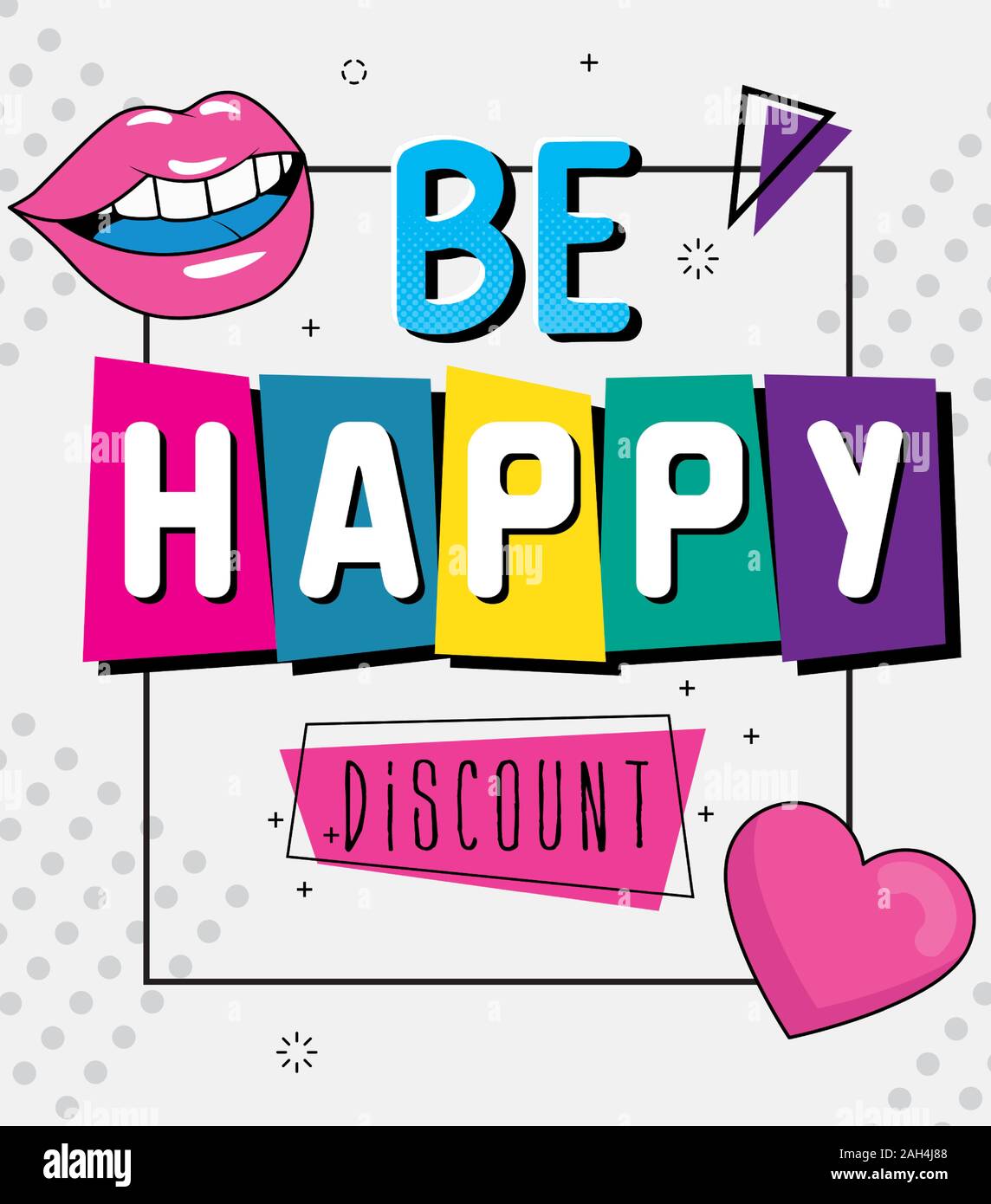 poster be happy discount with lips pop art style Stock Vector Image ...