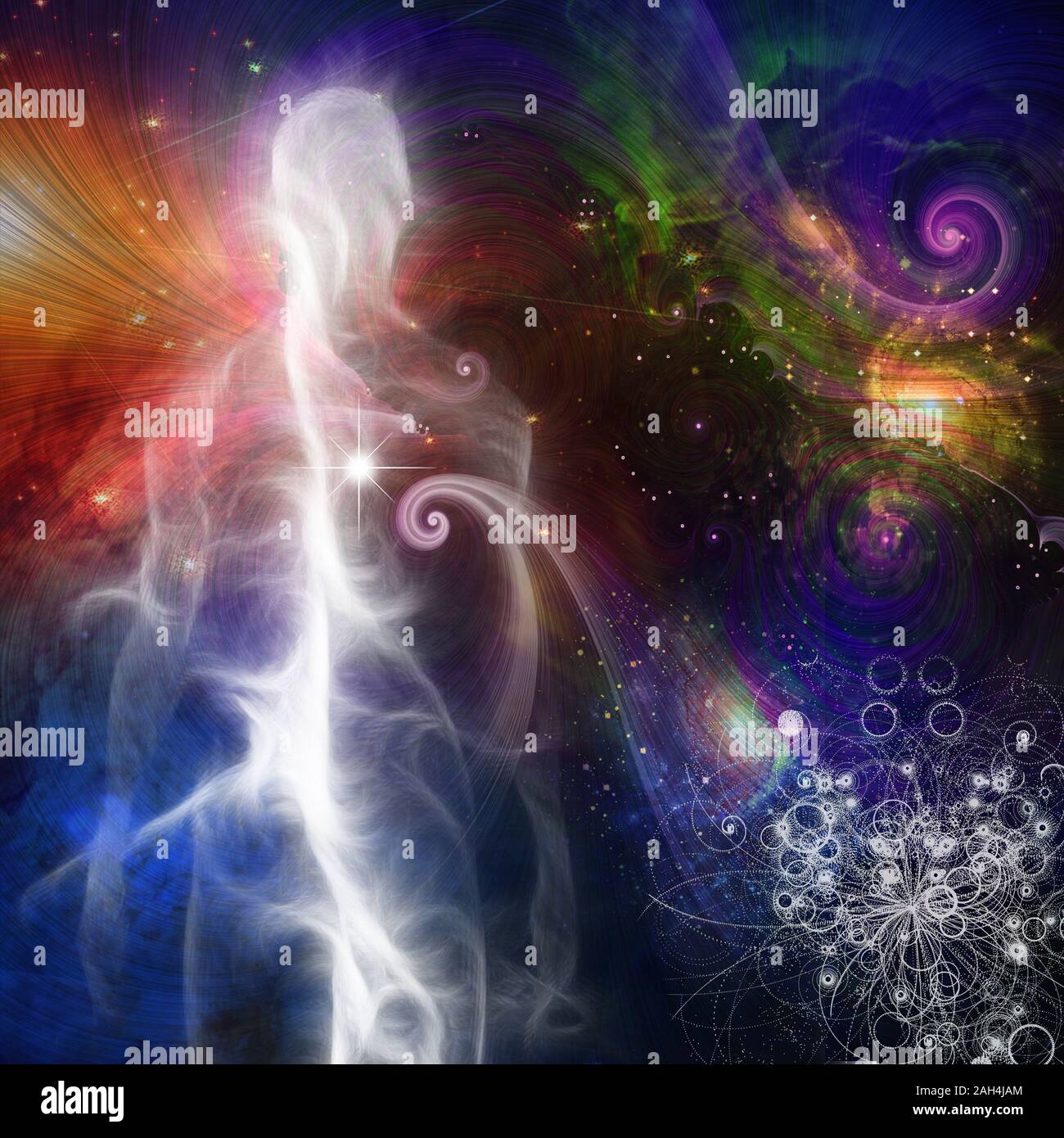 Man energy in space with particles Stock Photo - Alamy