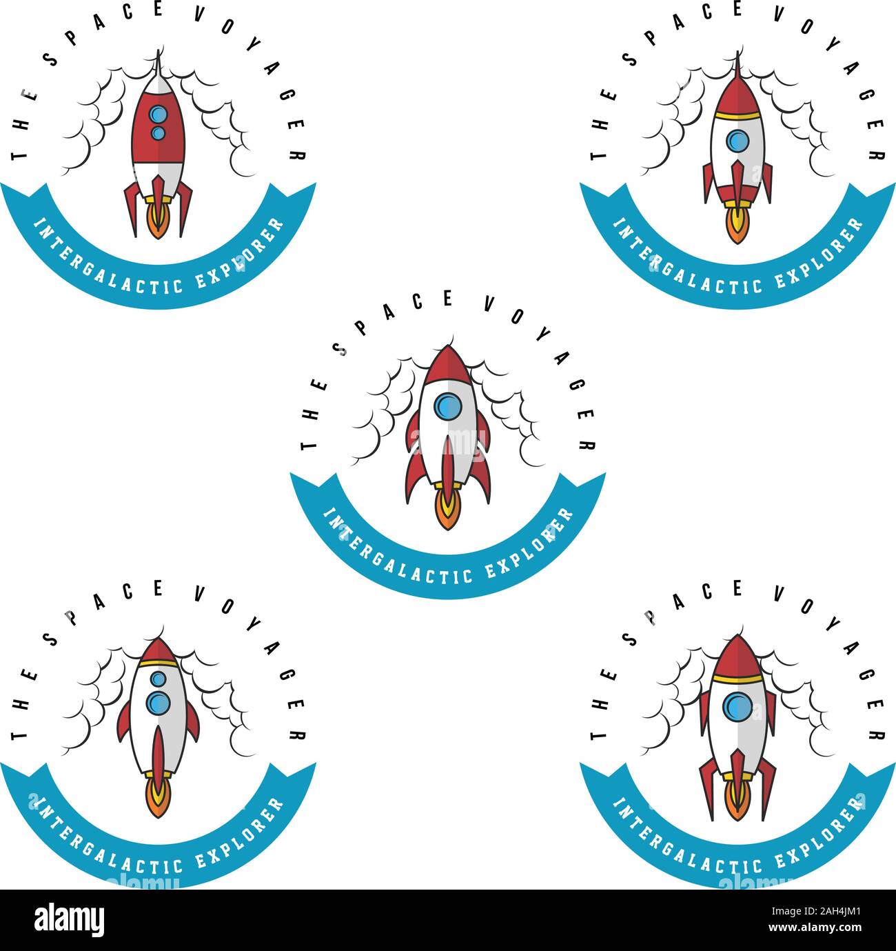 rocket ship launch space travel sign badge label logo set vector Stock ...