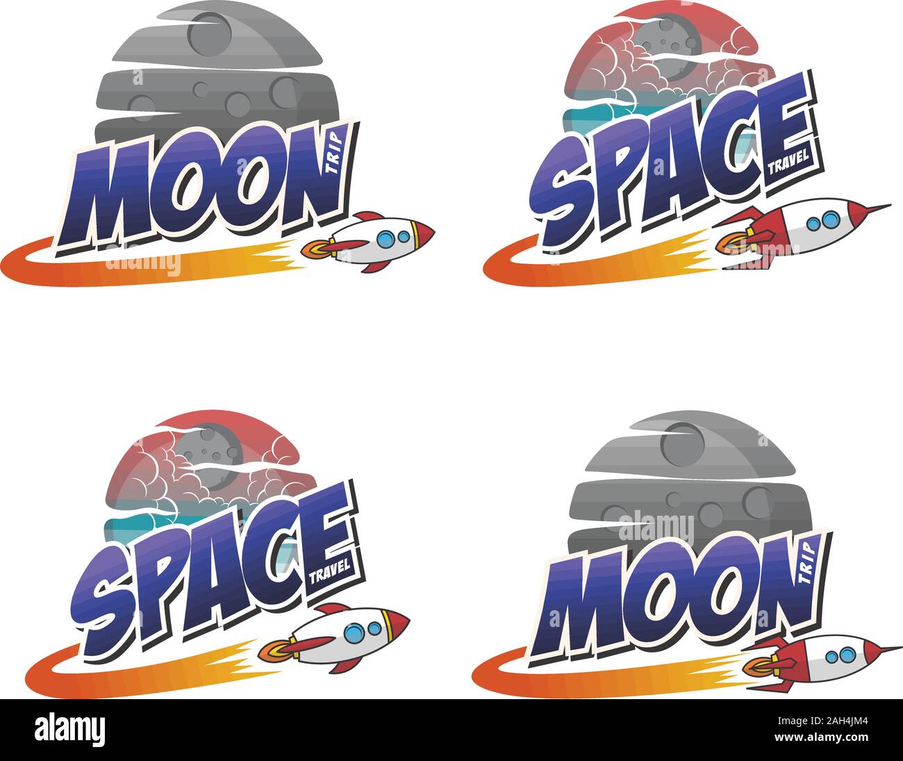 rocket ship launch space travel sign badge label logo set vector Stock ...