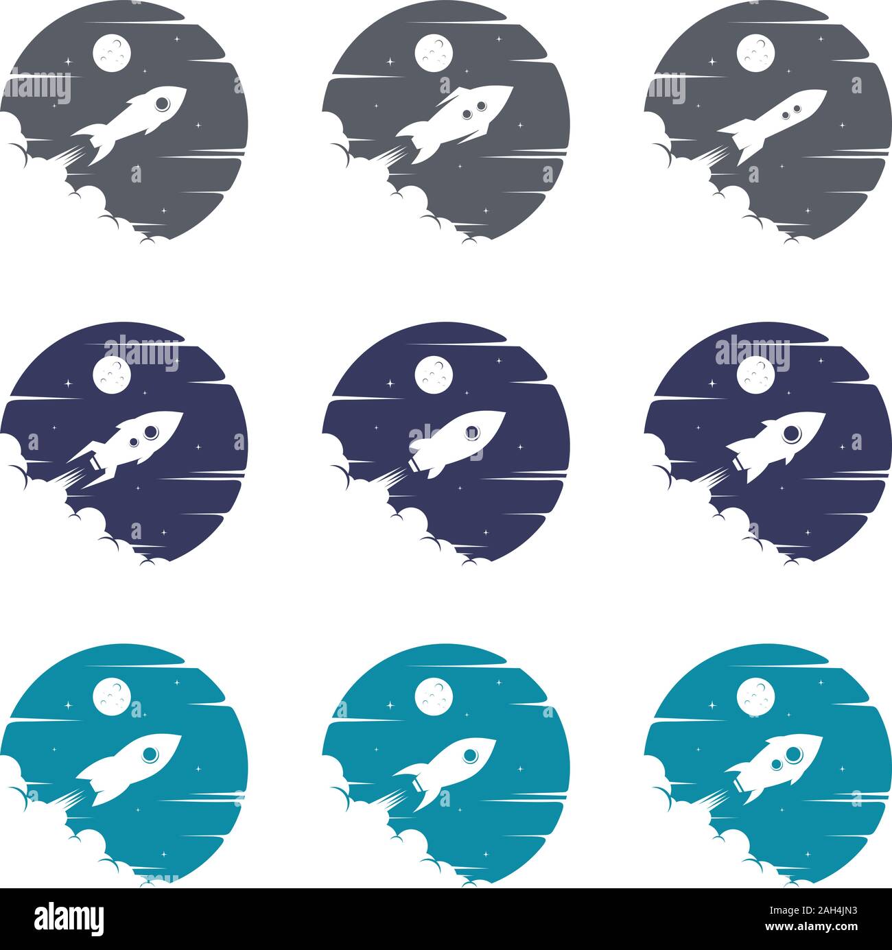 rocket ship launch space travel sign badge label logo set vector Stock ...