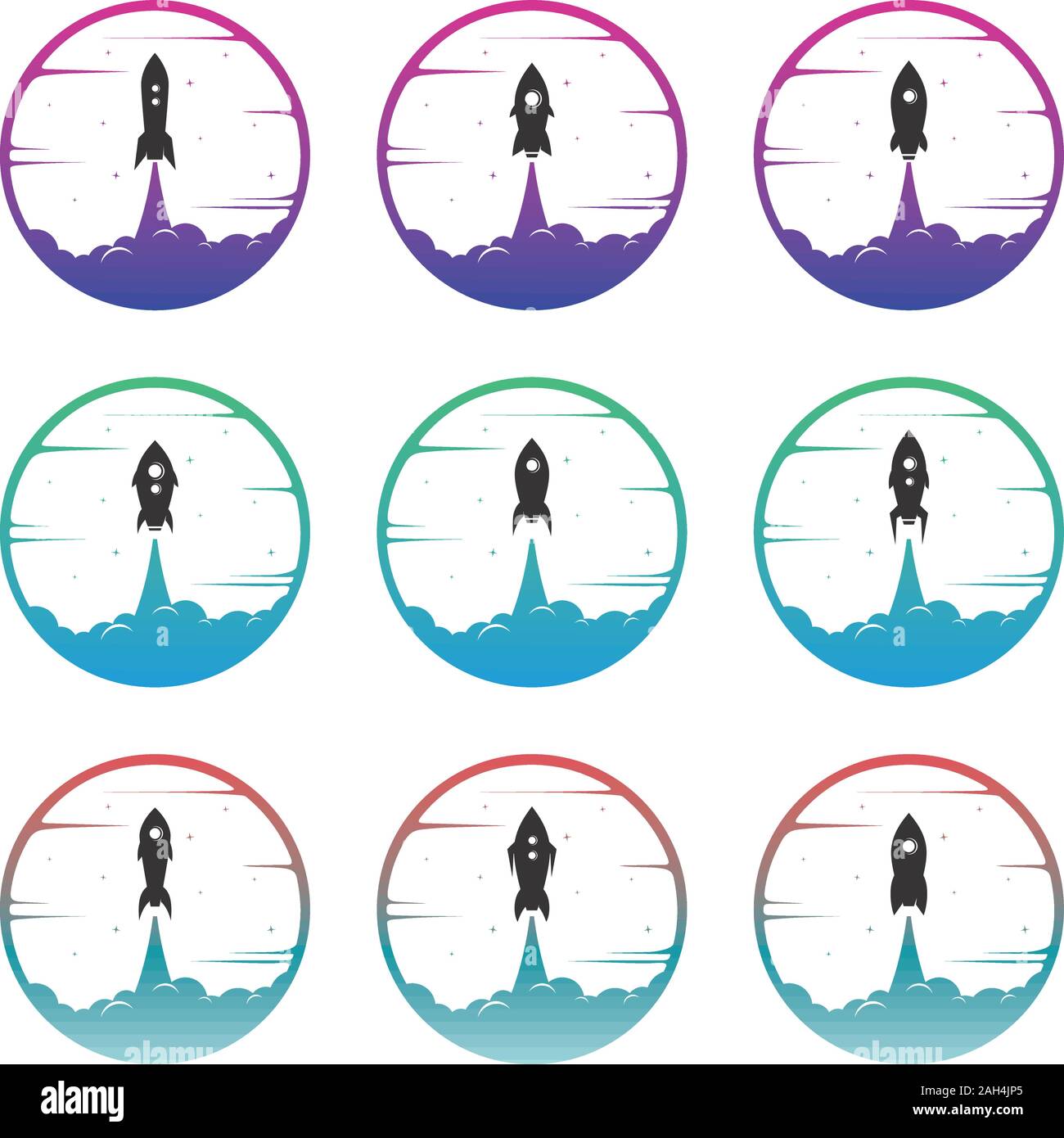 rocket ship launch space travel sign badge label logo set vector Stock ...