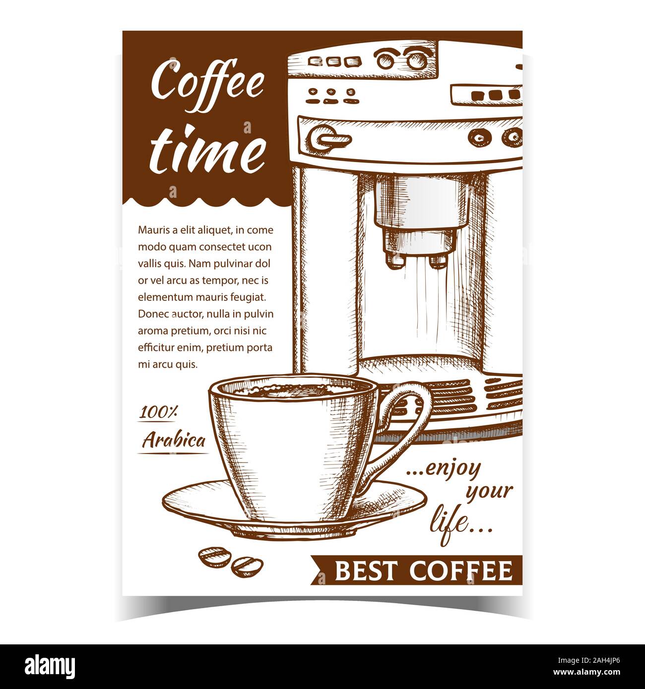 Espresso Machine Front View And Cup Banner Vector Stock Vector Image ...