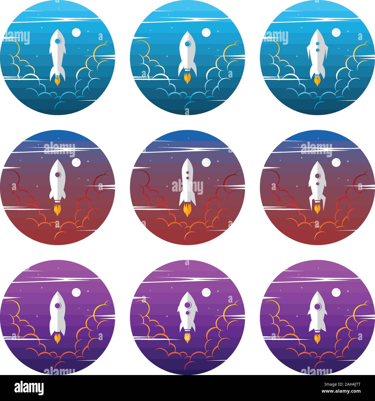 rocket ship launch space travel sign badge label logo set vector Stock ...