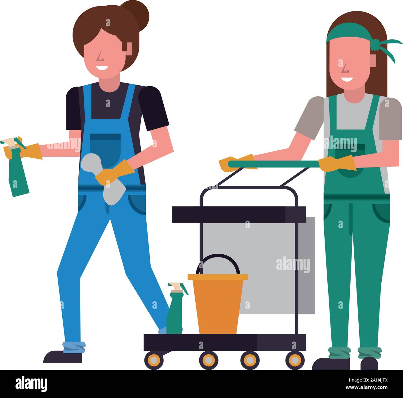 housekepping female workers with equipment characters Stock Vector ...