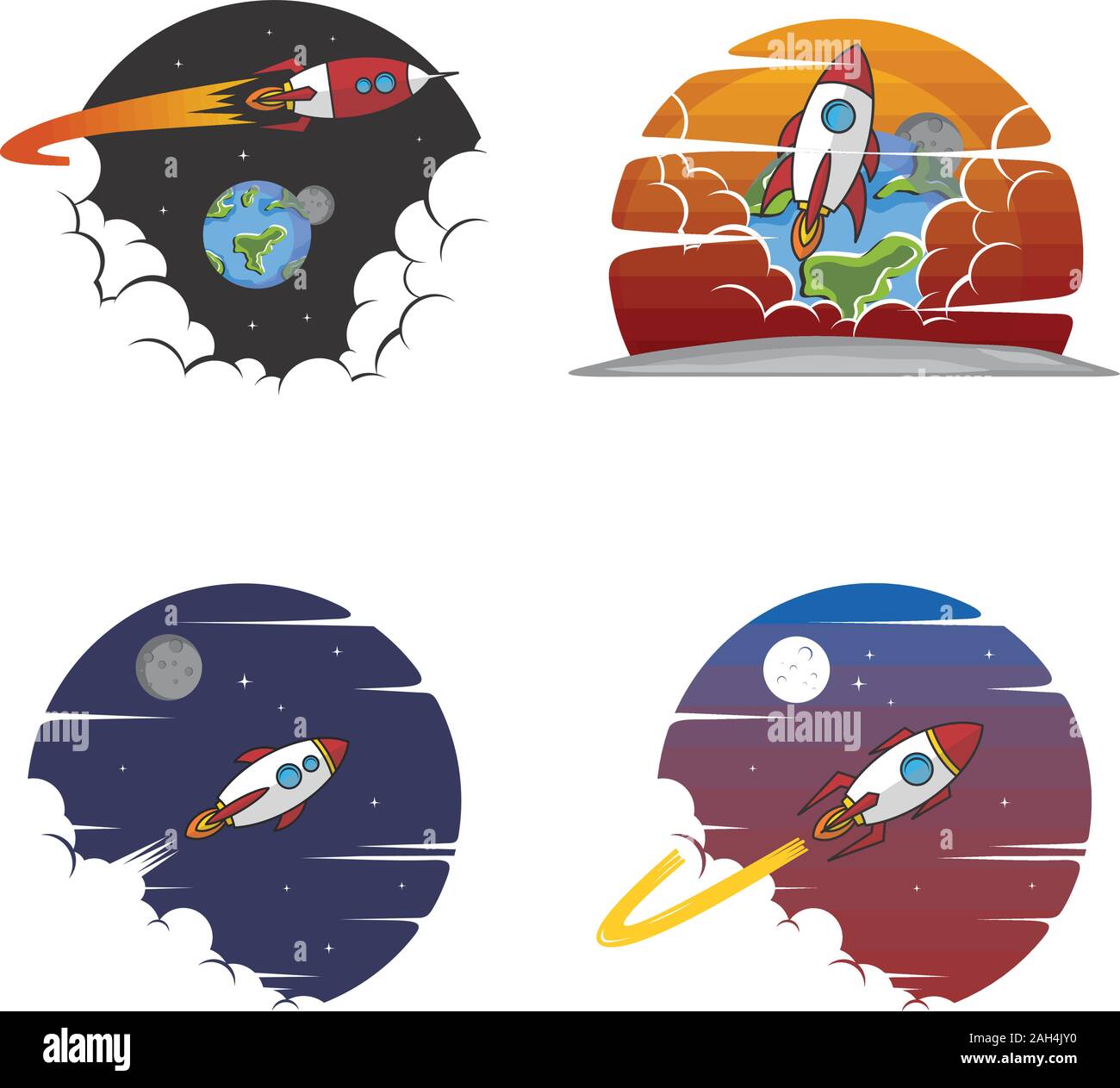 rocket ship launch space travel sign badge label logo set vector Stock ...