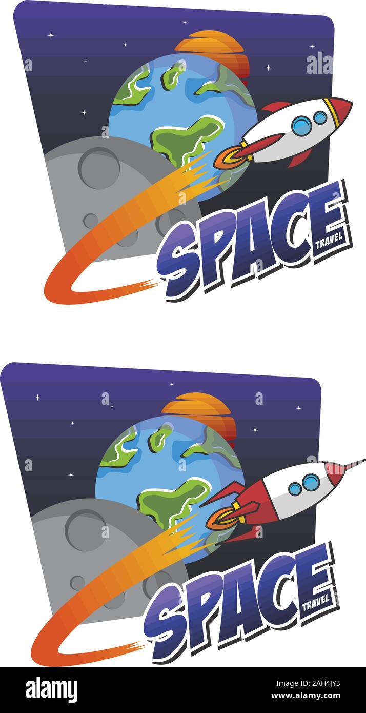 rocket ship launch space travel sign badge label logo set vector Stock ...