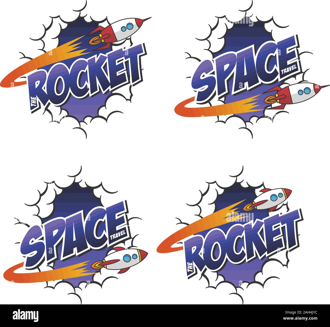 rocket ship launch space travel sign badge label logo set vector Stock ...