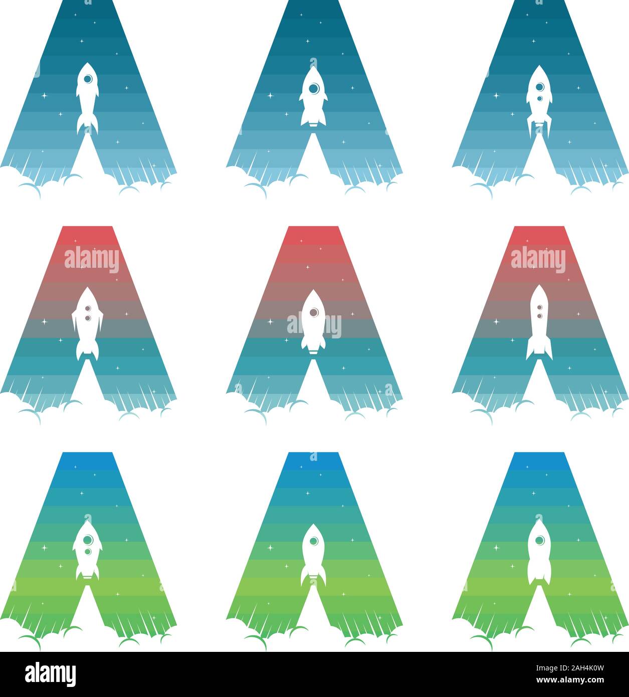 rocket ship launch space travel alphabet initial set vector Stock ...