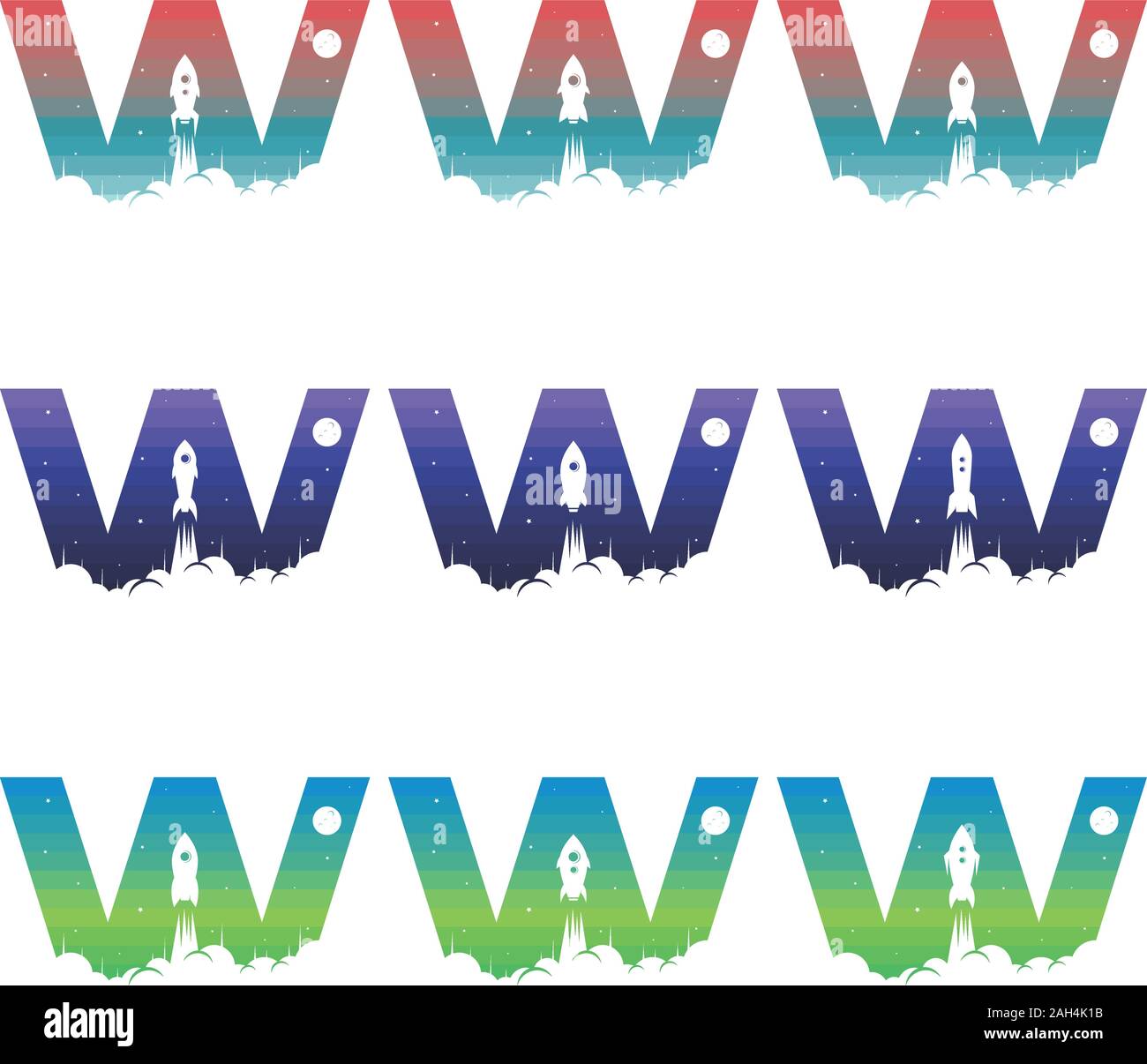 rocket ship launch space travel alphabet initial set vector Stock ...