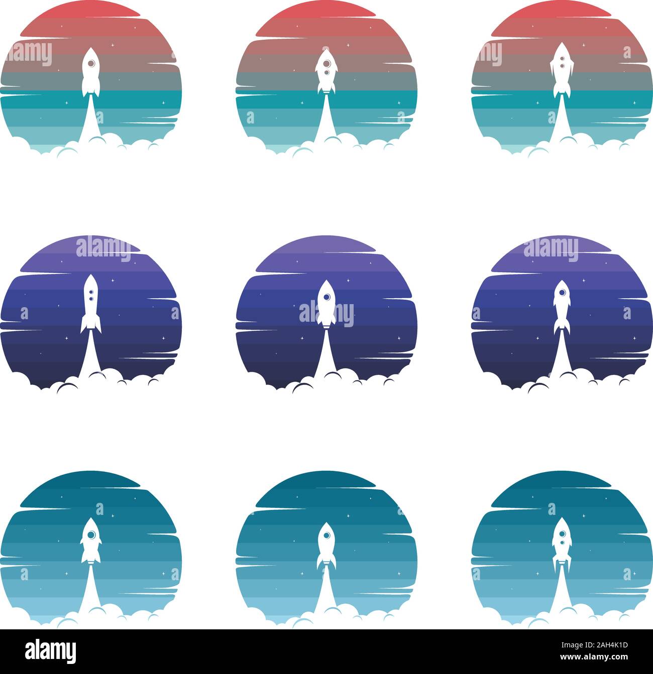 rocket ship launch space travel sign badge label logo set vector Stock ...