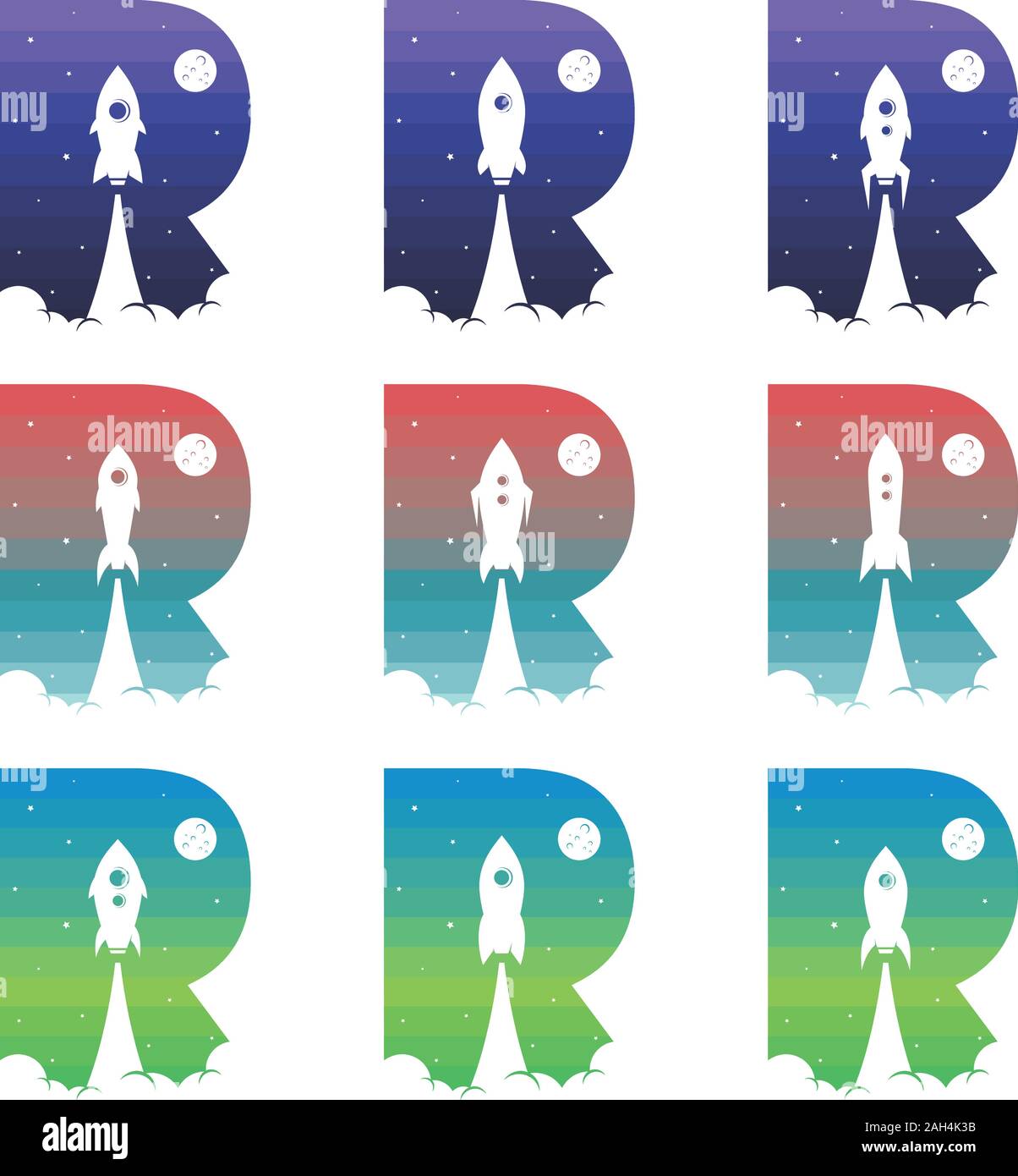 rocket ship launch space travel alphabet initial set vector Stock ...