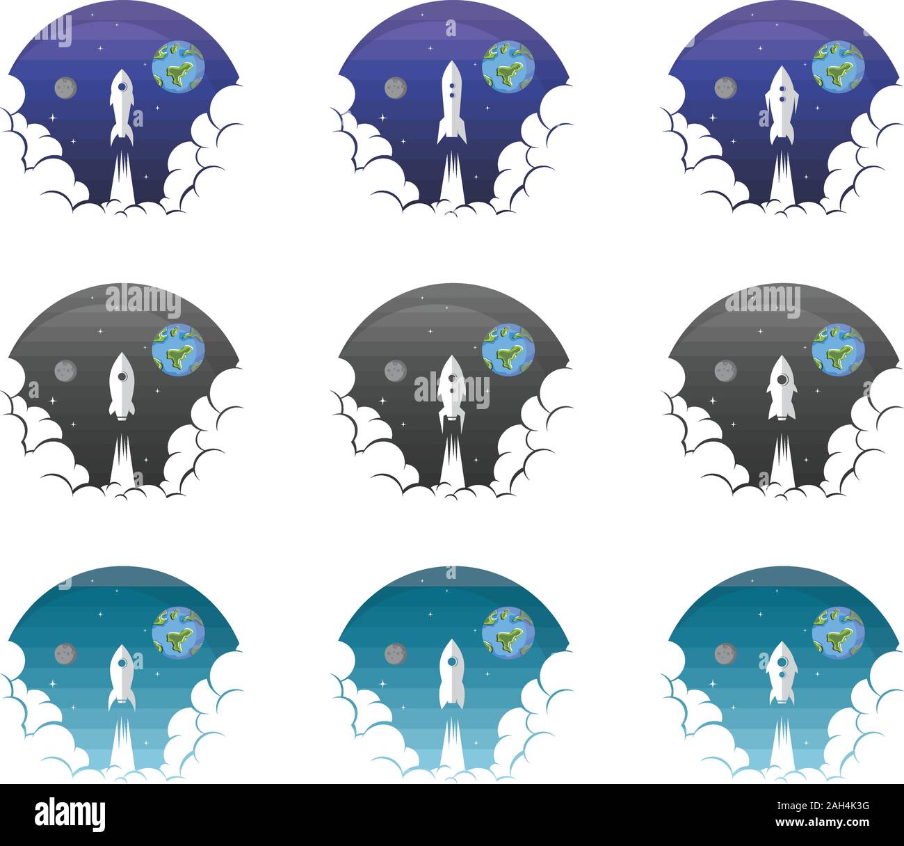 rocket ship launch space travel sign badge label logo set vector Stock ...