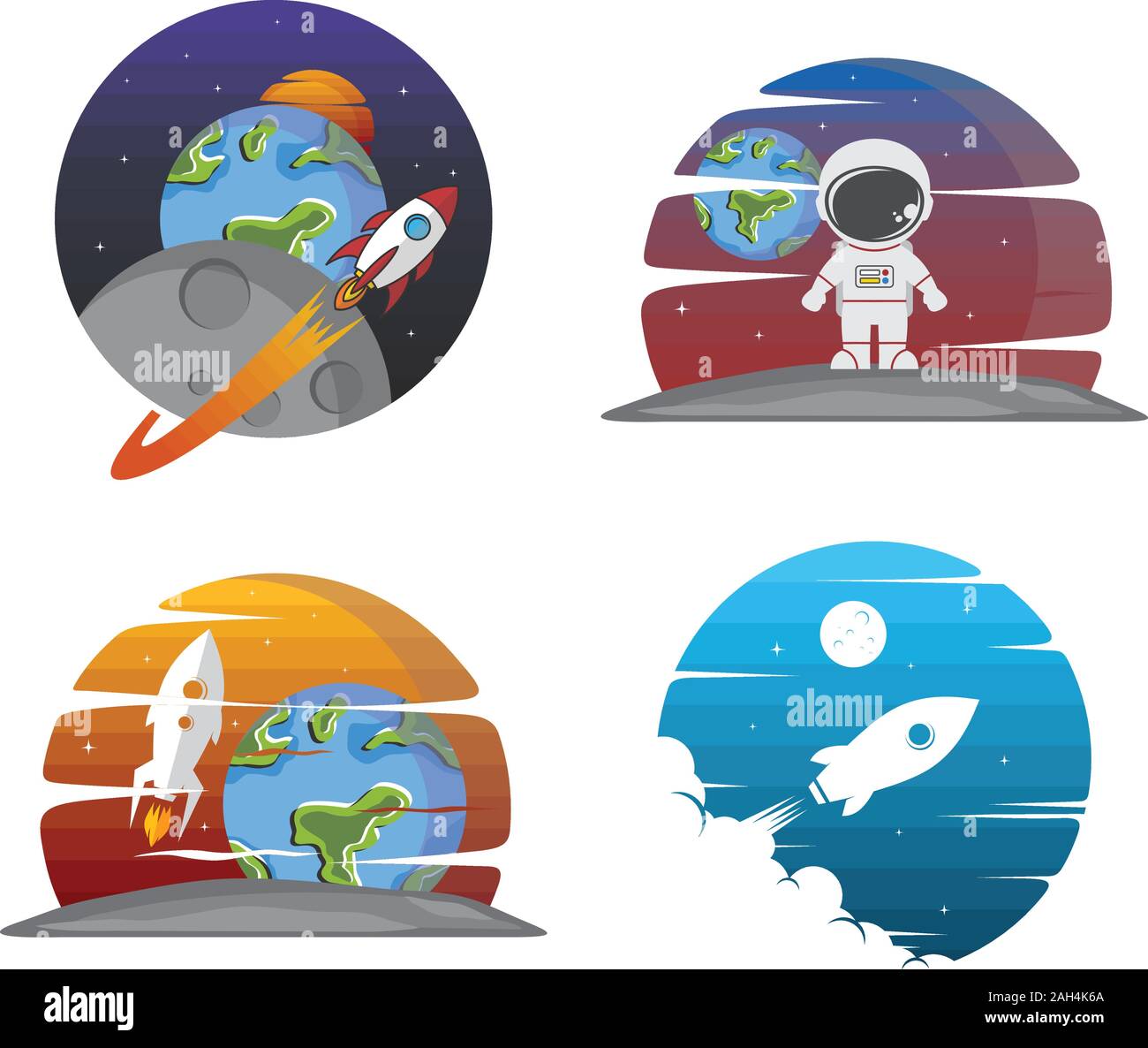 rocket ship launch space travel sign badge label logo set vector Stock ...