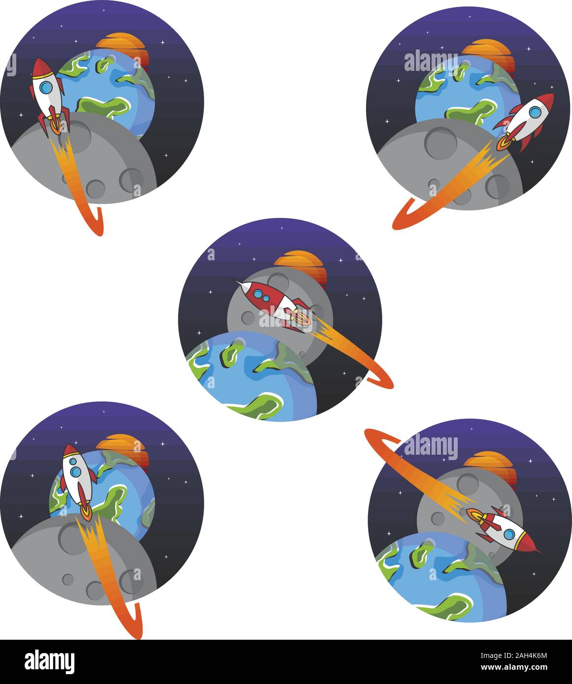 rocket ship launch space travel sign badge label logo set vector Stock ...