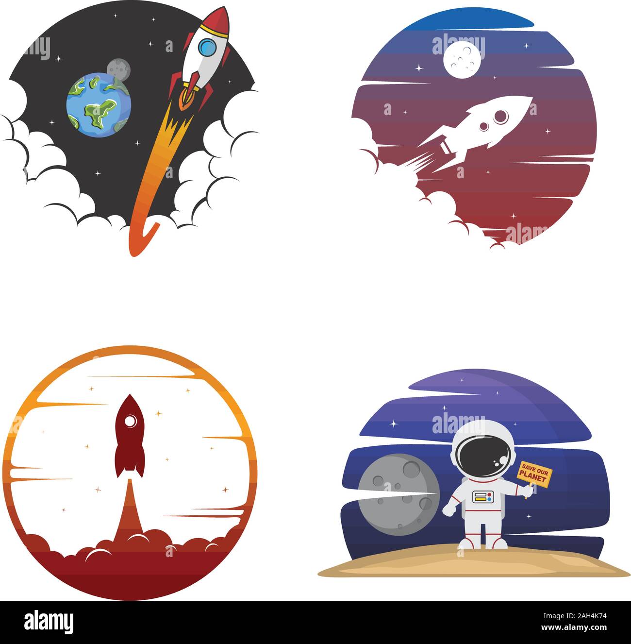rocket ship launch space travel sign badge label logo set vector Stock ...
