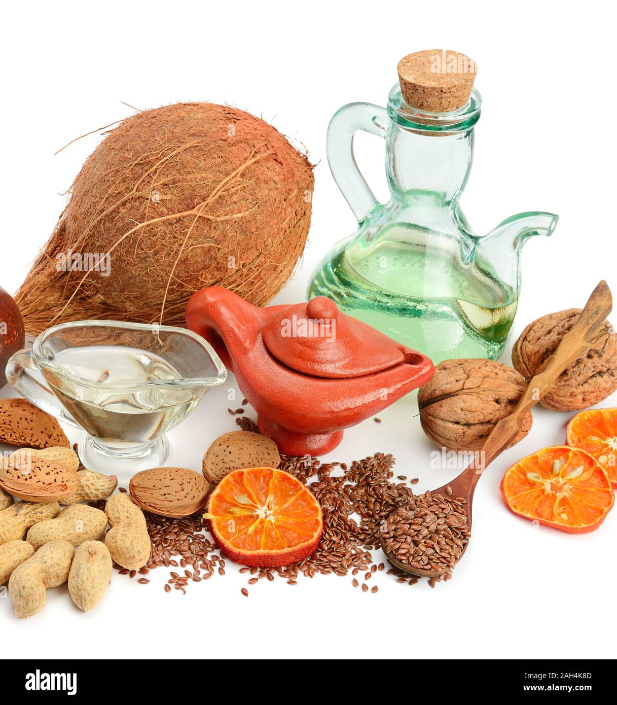 Set of seeds, nuts and vegetable oils, isolated on white background ...