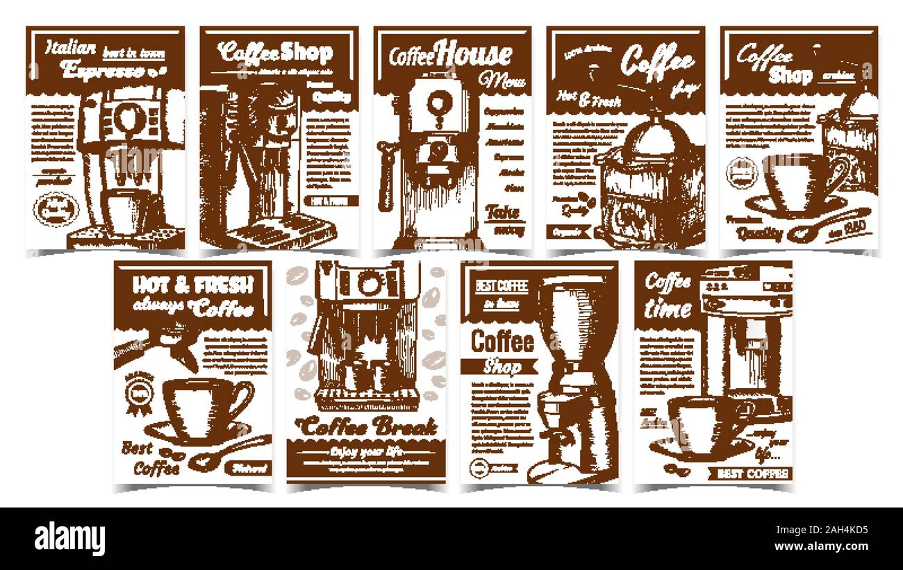 Coffee Machine, Holder And Cup Posters Set Vector Stock Vector Image ...
