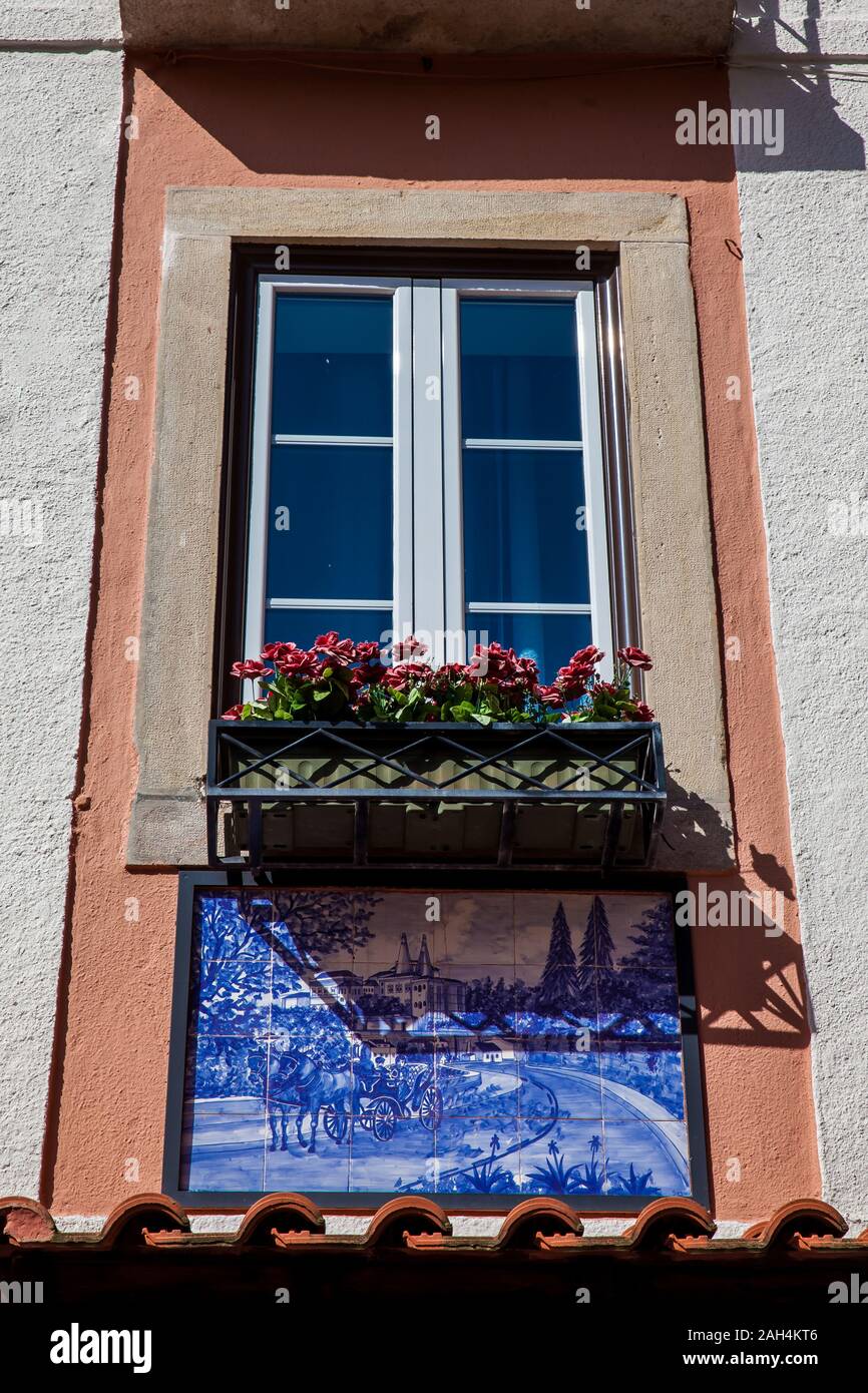 SINTRA, PORTUGAL - MAY, 2018: Beautiful window decorated with ...