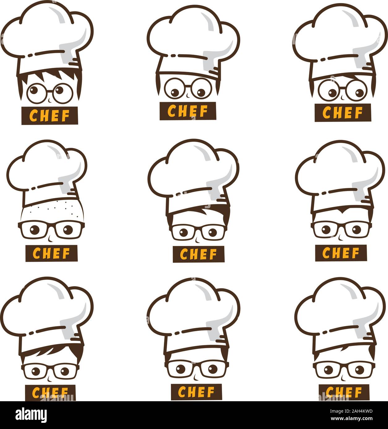 male master chef character cartoon art logo icon set vector Stock ...